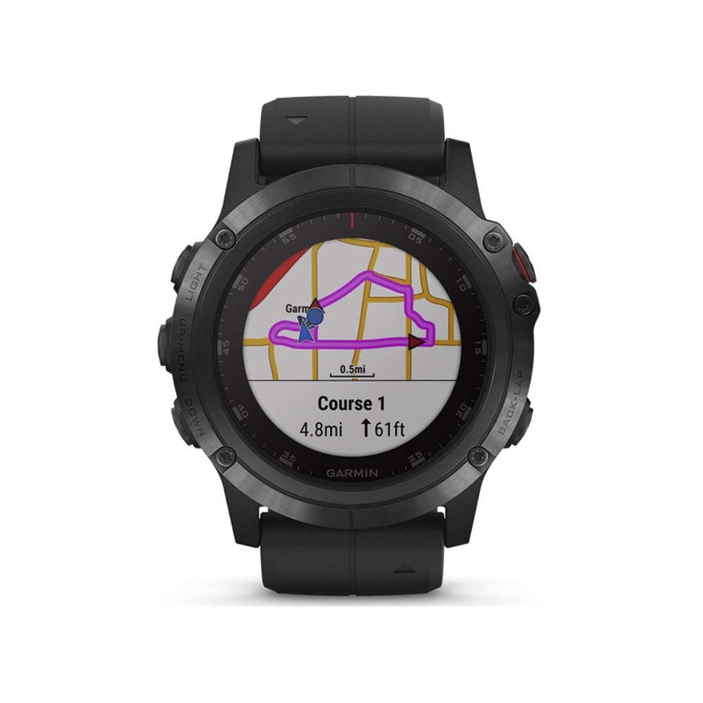 Garmin fēnix 5X Plus, Ultimate Multisport GPS Smartwatch, Features Color Topo Maps and Pulse Ox, Heart Rate Monitoring, Music and Pay, Black with Black Band (Renewed)