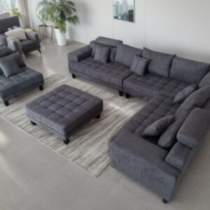 Stendmar 5-Piece L Shape/U Shape Living Room High Back with Headrest Reversible Contemporary Dark Grey Microfiber Fabric Sectional Couch Sofa Set S150D5A