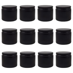 cornucopia 2-ounce black coated glass jars (12-pack); cosmetic jars with black metal lids and black matte exterior