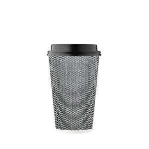 [85 set]harvest pack 16 oz disposable coffee cups, insulated ripple double-walled paper cup with lid, black and white geometric, tea hot chocolate drinks to go coffee cups