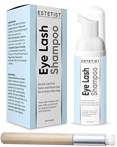 Eyelash Extension Shampoo & Brush - Gentle Aftercare Foaming Lash Cleanser Kit & Makeup Remover - For Home & Salon Use