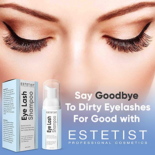 Eyelash Extension Shampoo & Brush - Gentle Aftercare Foaming Lash Cleanser Kit & Makeup Remover - For Home & Salon Use