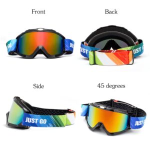 JUST GO Ski Goggles for Skiing Dual-Layer Anti-Fog 100% UV Protection lens Snowboard Goggles, Black Frame/Red Revo Lens (VLT 10.5%)