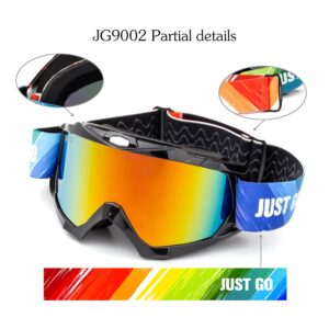 JUST GO Ski Goggles for Skiing Dual-Layer Anti-Fog 100% UV Protection lens Snowboard Goggles, Black Frame/Red Revo Lens (VLT 10.5%)