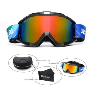 JUST GO Ski Goggles for Skiing Dual-Layer Anti-Fog 100% UV Protection lens Snowboard Goggles, Black Frame/Red Revo Lens (VLT 10.5%)