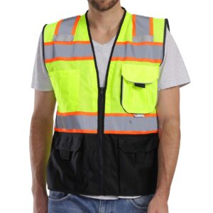 dib safety vest reflective with pockets and zipper, high visibility mesh ansi class 2, made with 3m reflective tape, yellow and black medium