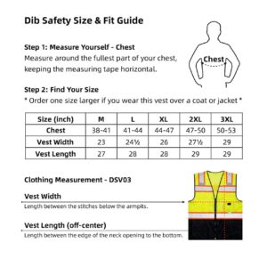 Dib Safety Vest Reflective with Pockets and Zipper, High Visibility Mesh ANSI Class 2, Made with 3M Reflective Tape, Yellow and Black Medium