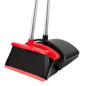 broom and dustpan set - strongest no more tears 80% heavier duty - upright standing dust pan with extendable broomstick for easy sweeping - easy assembly great use for home kitchen room office lobby