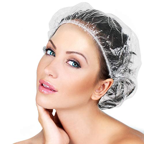 Disposable Shower Caps 100 Pcs - Multi-Purpose Thickening Elastic Bath Cap Plastic Waterproof Clear Bath Shower Caps Women Spa,Home Use, Hotel and Hair Salon, Portable Travel