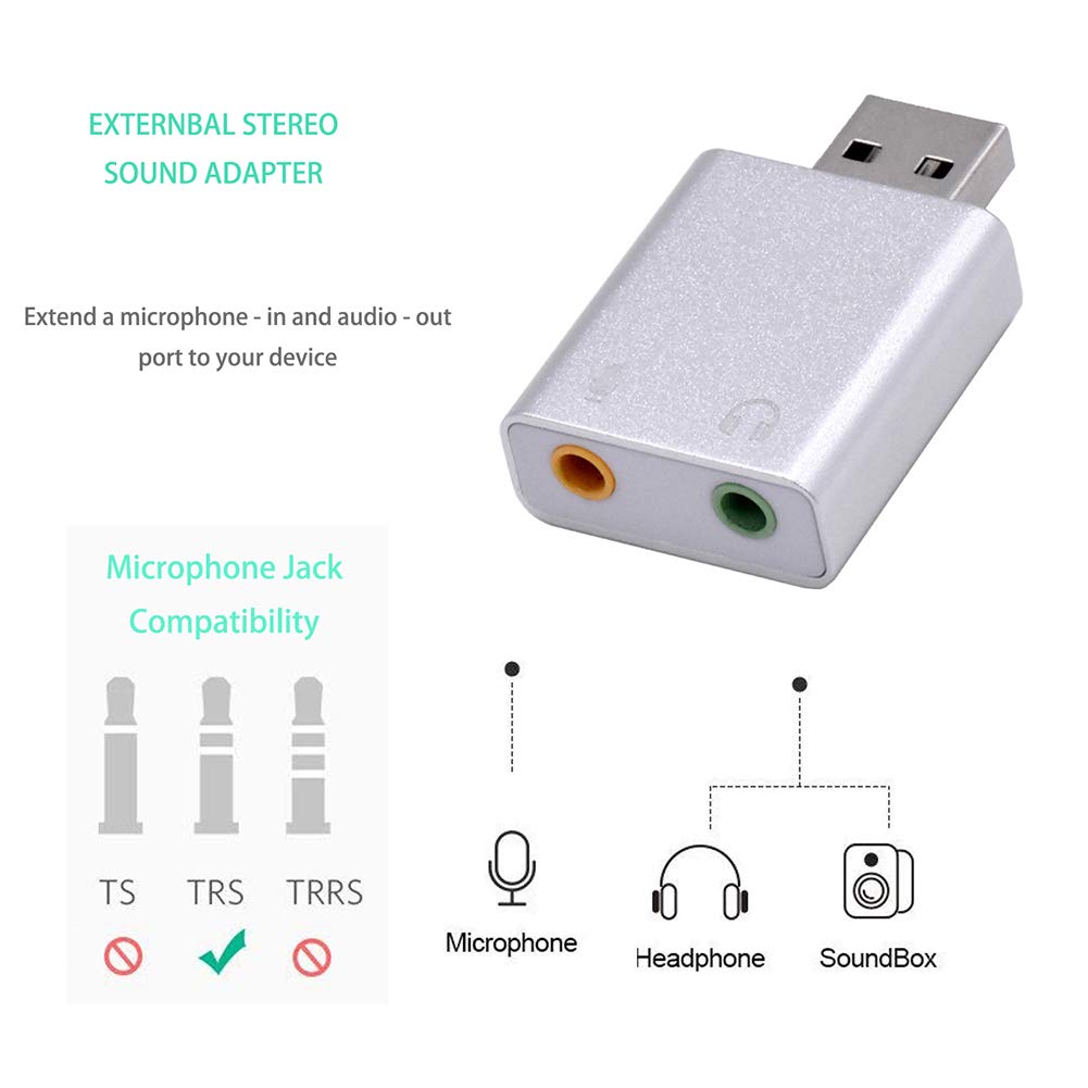 ICEVEIN USB to Audio External Stereo Sound Adapter with 3.5mm Headphone and Microphone Jack(2 Pack) for USB Audio Device, Windows, Mac, Linux, PC, Laptops, Desktops, PS4.(Obsidian & Mithril)