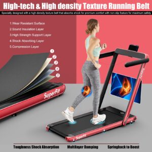 Goplus 2 in 1 Folding Electric Treadmill, 2.25HP Superfit Under Desk, Installation-Free with Blue Tooth Speaker, Remote Control, APP Control and LED Display, Walking Jogging for Home Office