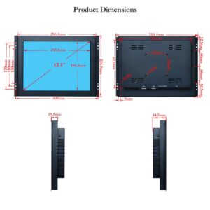 iChawk 12.1'' inch PC Monitor 1024x768 4:3 DVI VGA USB Metal Shell Embedded & Open Frame & Wall-Mounted Four-Wire Resistive Touch LCD Screen Display for Medical Industrial Equipment K121MT-DUV2