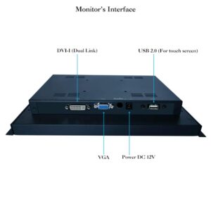 iChawk 12.1'' inch PC Monitor 1024x768 4:3 DVI VGA USB Metal Shell Embedded & Open Frame & Wall-Mounted Four-Wire Resistive Touch LCD Screen Display for Medical Industrial Equipment K121MT-DUV2