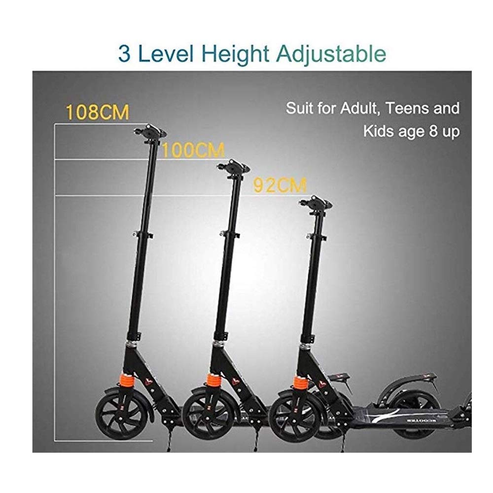 KDKDA Self-Powered Kick Scooter for Adults Teens with Two Wheels Folding Mechanism Adjustable Height Rear Brake Non-Electric Glider Scooter (Color : Black)