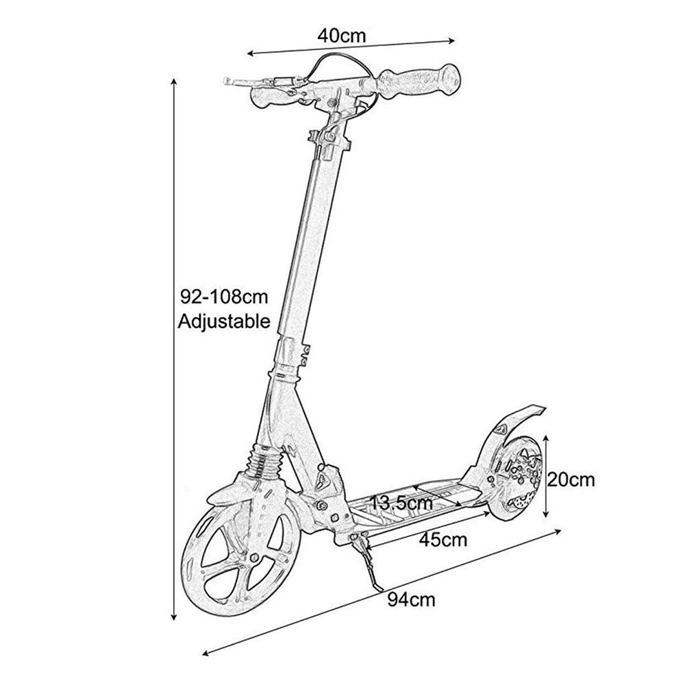 KDKDA Self-Powered Kick Scooter for Adults Teens with Two Wheels Folding Mechanism Adjustable Height Rear Brake Non-Electric Glider Scooter (Color : Black)