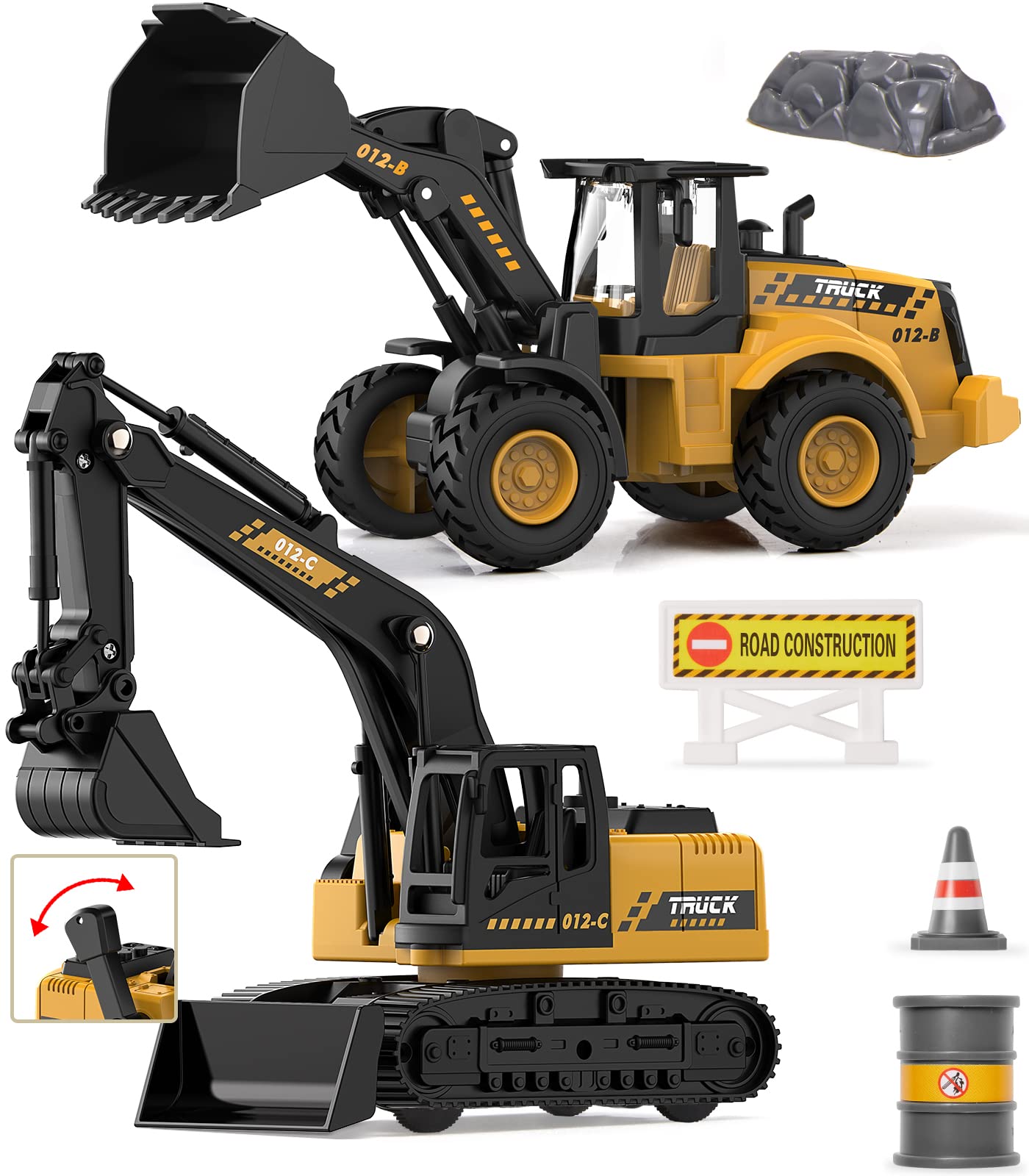 Construction Toys Excavator for Kids, Geyiie Toys Truck Excavator Tractors for Boys Girls 3-5 4-7 8-12 Year Old Kids, Birthday Gift