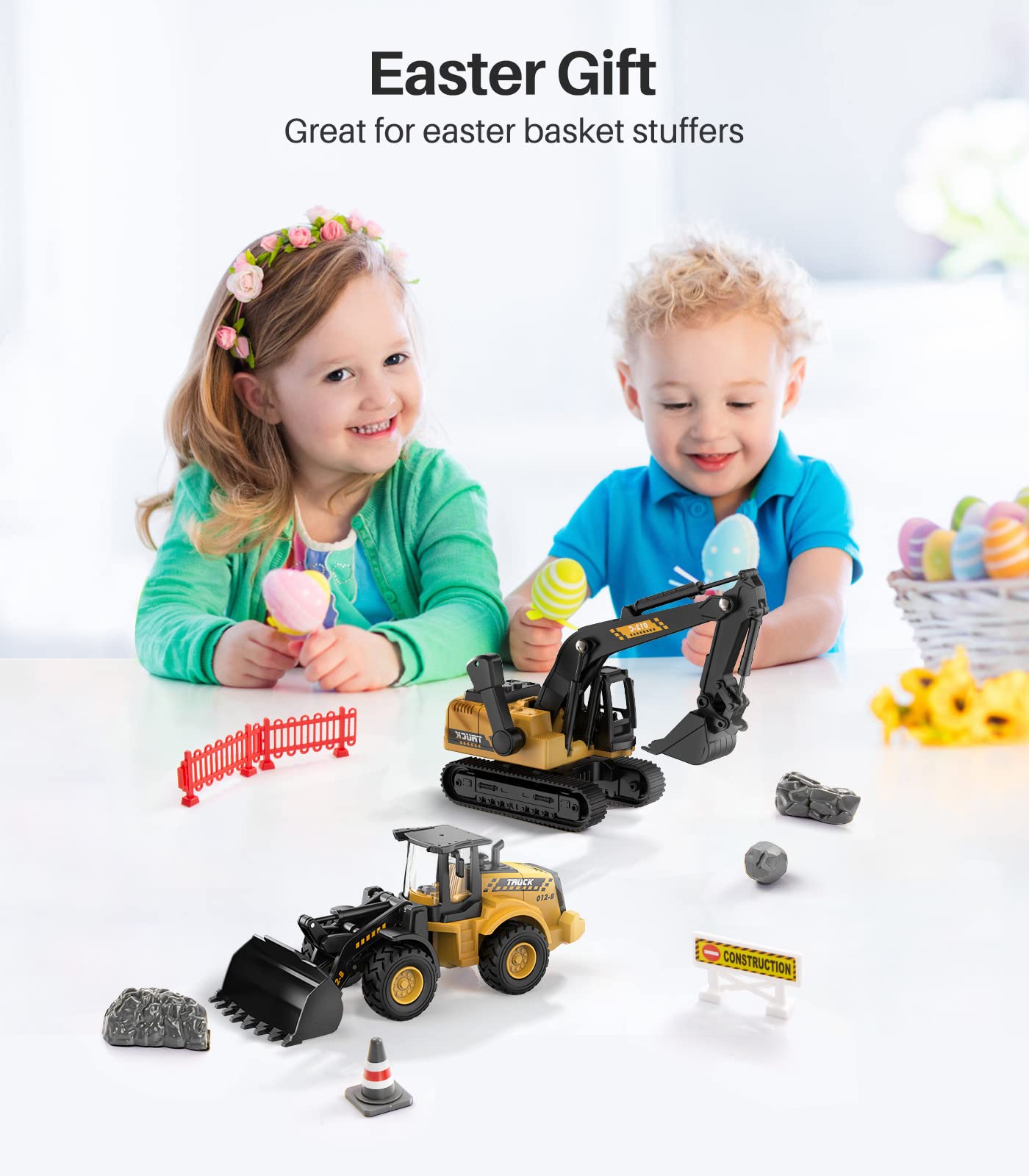 Construction Toys Excavator for Kids, Geyiie Toys Truck Excavator Tractors for Boys Girls 3-5 4-7 8-12 Year Old Kids, Birthday Gift