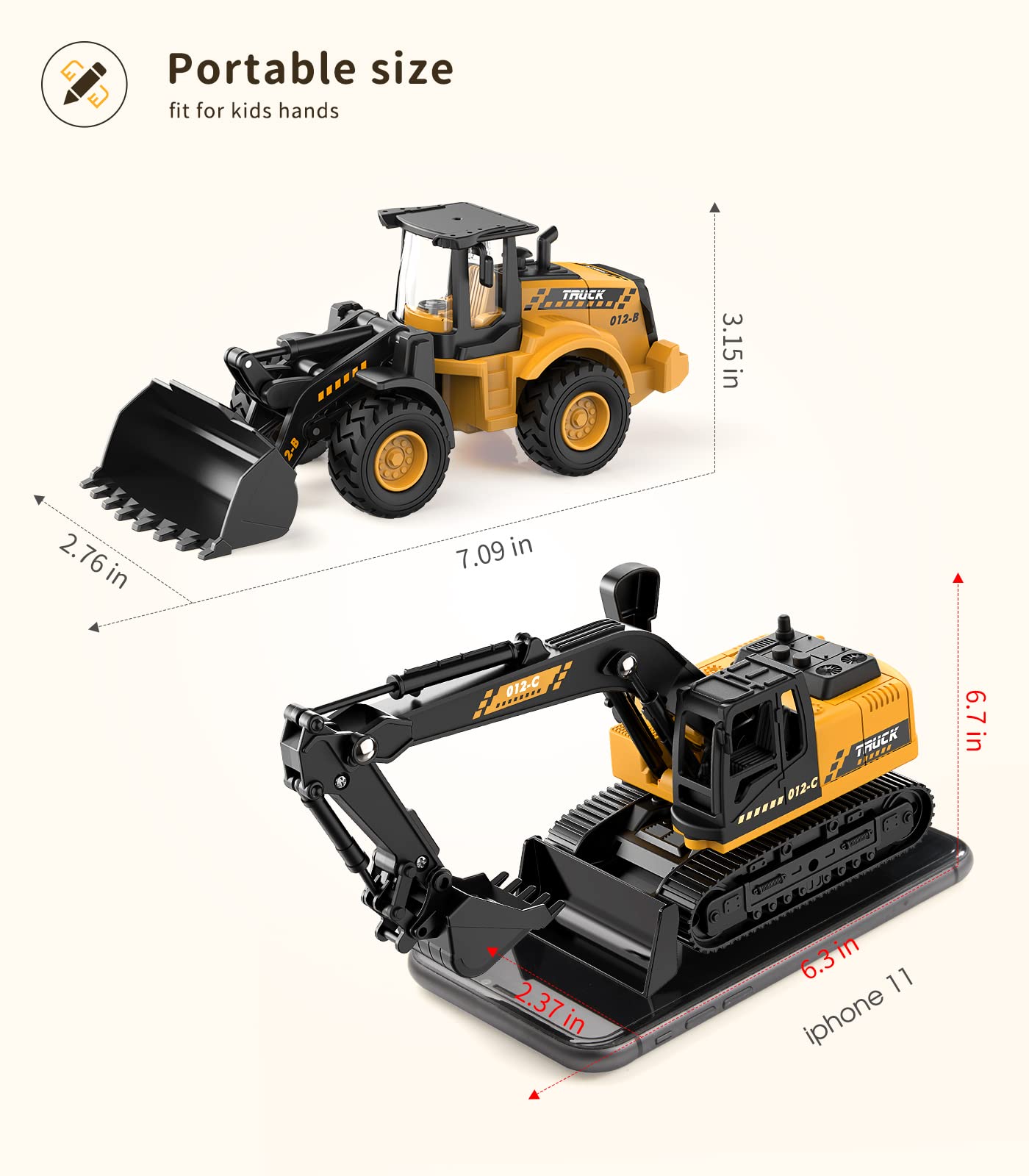 Construction Toys Excavator for Kids, Geyiie Toys Truck Excavator Tractors for Boys Girls 3-5 4-7 8-12 Year Old Kids, Birthday Gift