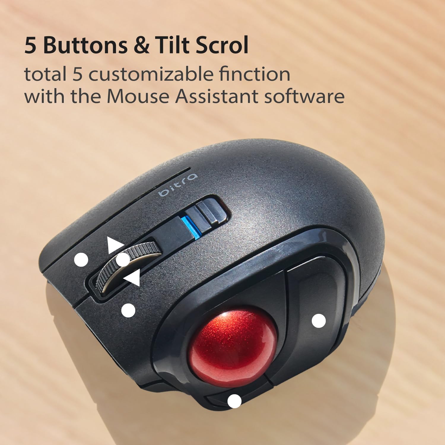 ELECOM Bitra Small Travel Trackball Mouse with Case, Bluetooth Wireless, Thumb Control, Silent Mouse Click, Ergonomic Design, 5 Programmable Buttons