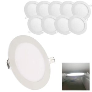 hminled 8 inch 18watt ultra thin round led recessed panel spot lighting, 140 watt retrofit ceiling downlight, 6500k cool white, 10 pack