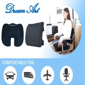 DREAM ART Memory Foam Seat Cushion & Lumbar Support Back Cushion Combo - Orthopedic Design for Coccyx & Tailbone Pain - Can Help Sciatica - Perfect for Office Chair,Car and Wheelchair…