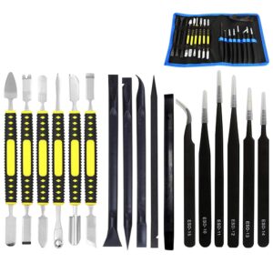 17 in 1 electronics repair tools opening pry tool kit with dual ends metal spudgers and black tweezers for ipad tablets laptop electronics device mobile phone