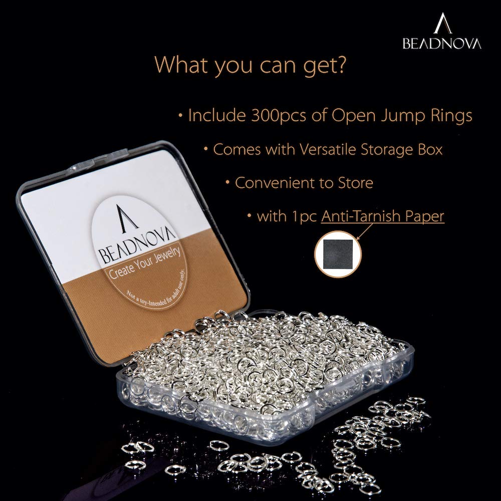 BEADNOVA 4mm Silver Jump Rings for Jewelry Making Open Jump Rings for Keychains and Necklace Repair (300Pcs)