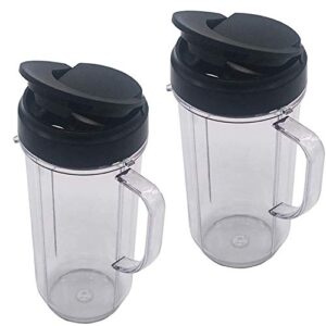 joystar 2pcs replacement part 22oz cup with flip top lid for magic bullet blender, mixer, juicer, food processor (model mb1001) (2x 22oz cup with lid)