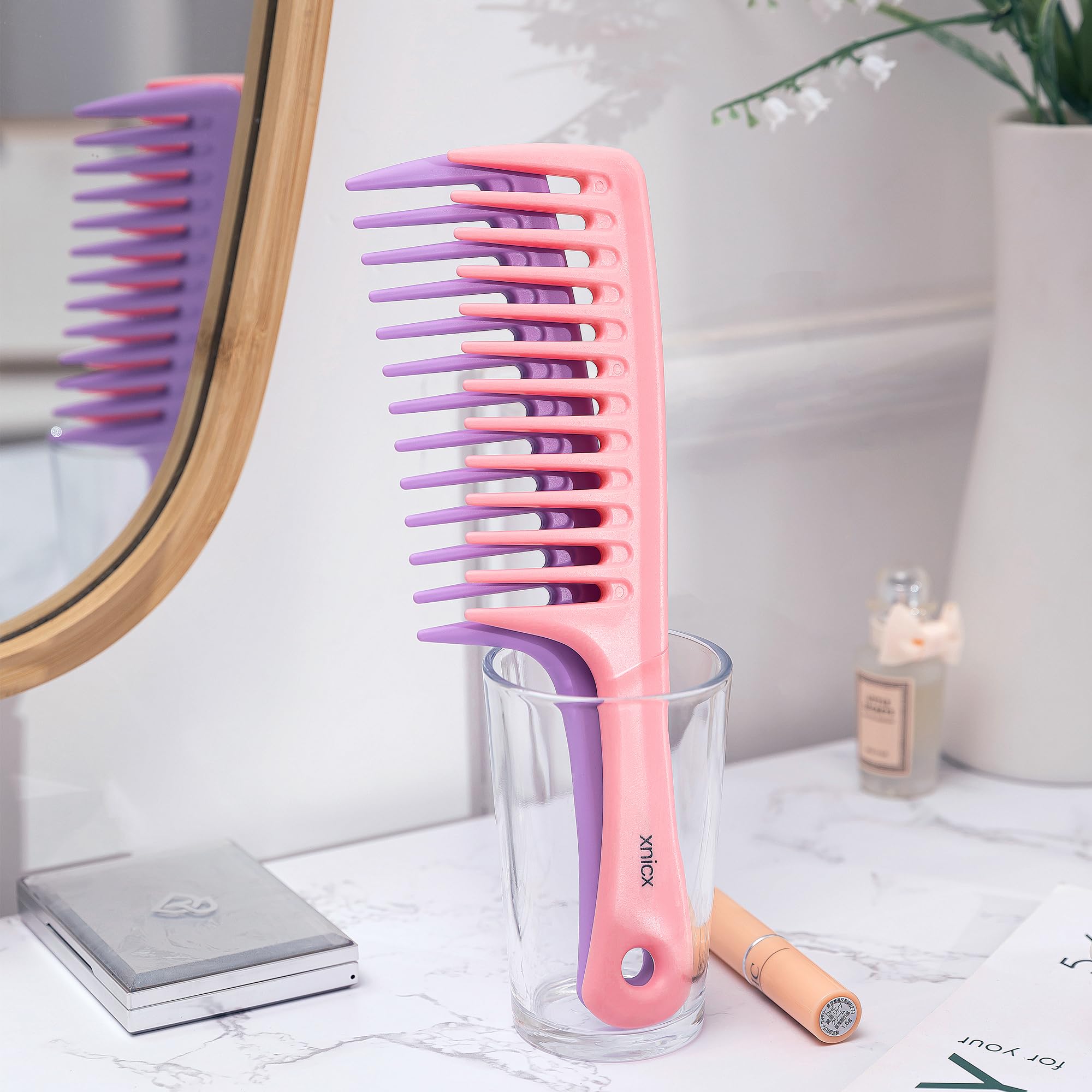 xnicx 3pcs Wide Tooth Comb Set,Detangling Hair Comb for Curly,Wet,Thick Hair,Hair Brush Shower Comb Detangler Hair Wide Comb with Care Handgrip Comb Styling Comb for Women,Men Macaron Purple