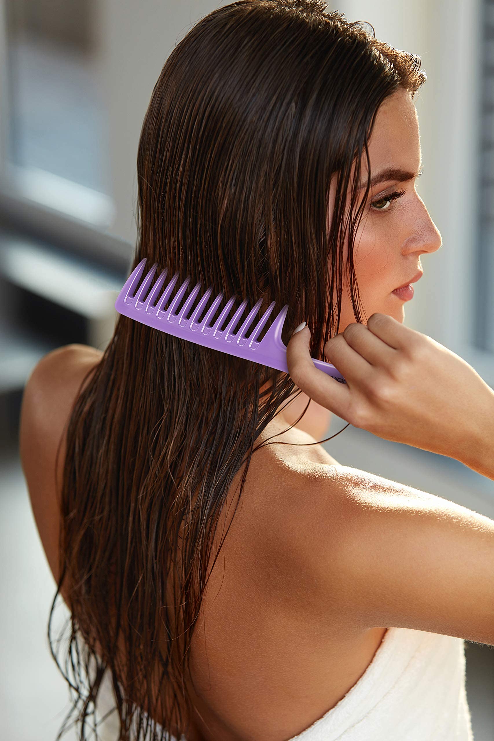 xnicx 3pcs Wide Tooth Comb Set,Detangling Hair Comb for Curly,Wet,Thick Hair,Hair Brush Shower Comb Detangler Hair Wide Comb with Care Handgrip Comb Styling Comb for Women,Men Macaron Purple