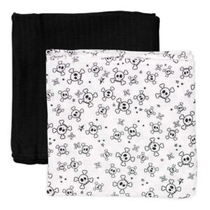 honestbaby unisex baby 2-pack organic cotton swaddle blankets bandana, tossed skulls/black, one size us