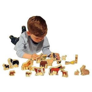 the freckled frog ff436 animal families - set of 24 - ages 12m+ - matching game with animal fathers, mothers and babies - wooden animal blocks for toddlers - double-sided