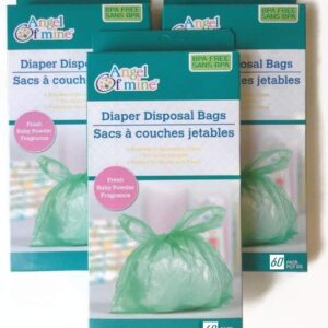 Angel of Mine Diaper Disposal Bags; Fresh Baby Powder Fragrance; 60 Bags per Pack (3 Pack)