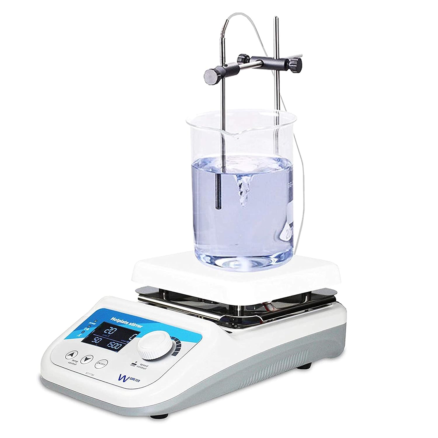 Vision Scientific VSPECOPLUS-HS-T Digital Hotplate Magnetic Stirrer W Temperature Probe & Support Stand |50°C-360°C Temperature Range, 6" x 6" Ceramic Coated Plate | LCD Display | 2 Magnetic Stir Bars