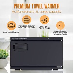 Houseables Hot Towel Warmer Cabinet, UV, 11” x 17”, 1 Cabbie, 2 Pairs of Tongs, 5 Towels, Black, Metal, Cotton, Steamer, Light, For Spa, Salon, Barber, Facial, Massage, 18L