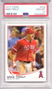 2013 topps #338 mike trout baseball card - wins 2012 al rookie of the year award - graded psa 10 gem mint