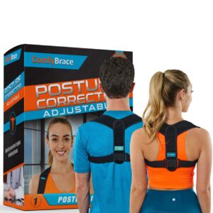 comfybrace posture corrector-back brace for men and women- fully adjustable straightener for mid, upper spine support- neck, shoulder, clavicle and back pain relief-breathable