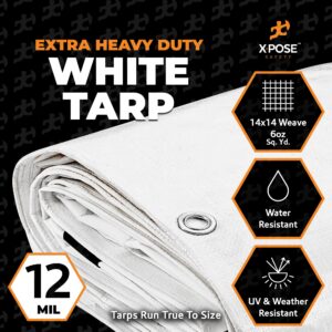 Heavy Duty White Poly Tarp 7' X 10' - Multipurpose Protective Cover - Durable, Waterproof, Weather Proof, Rip and Tear Resistant - Extra Thick 12 Mil Polyethylene - by Xpose Safety