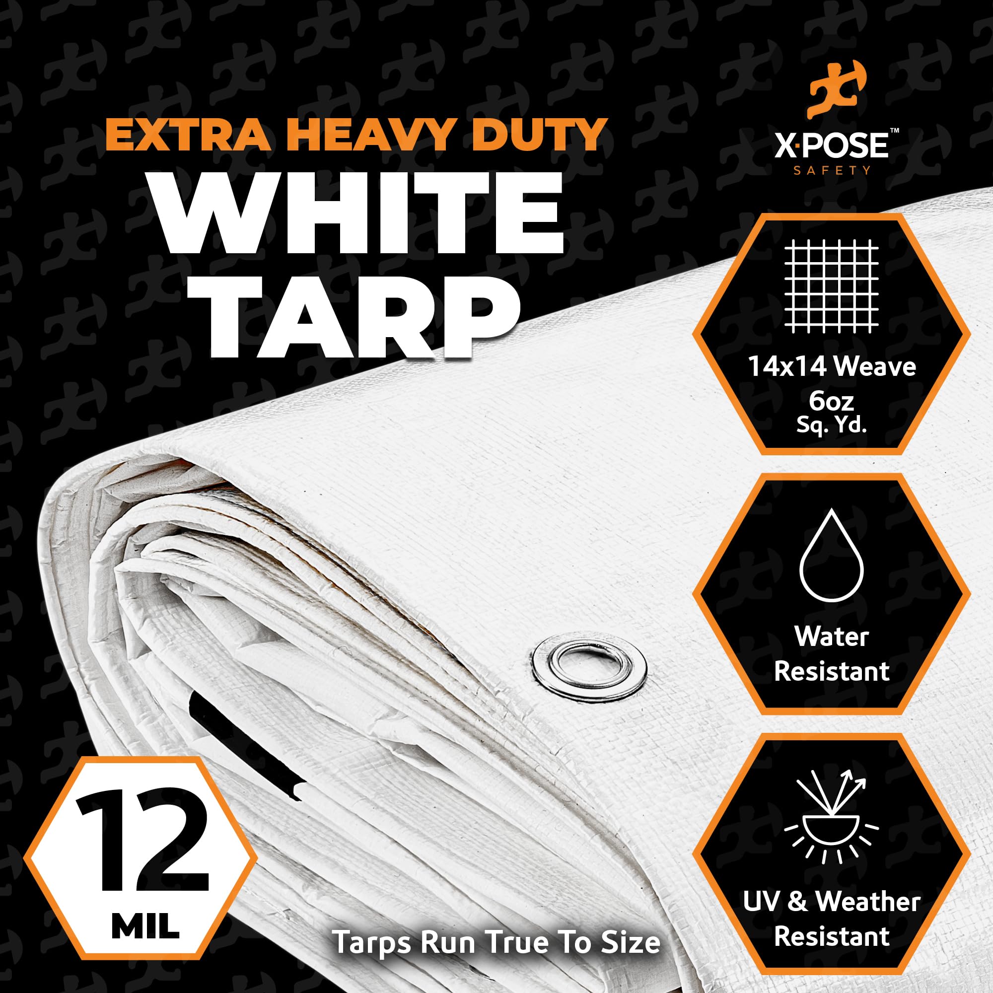 Heavy Duty White Poly Tarp 7' X 10' - Multipurpose Protective Cover - Durable, Waterproof, Weather Proof, Rip and Tear Resistant - Extra Thick 12 Mil Polyethylene - by Xpose Safety