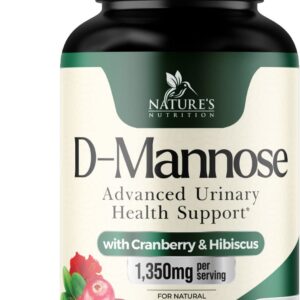 D-Mannose & Cranberry Extract 1350mg Advanced Formula, Fast-Acting Natural Urinary Tract Health Support for Women & Men, Flush Impurities in Urinary Tract & Bladder, Non-GMO, Vegan - 180 Capsules