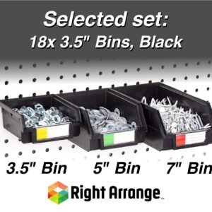 Right Arrange Pegboard Bins – 18 Pack Black - Hooks to Any Peg Board - Organize Hardware, Accessories, Attachments, Workbench, Garage Storage, Craft Room, Tool Shed, Hobby Supplies, Small Parts