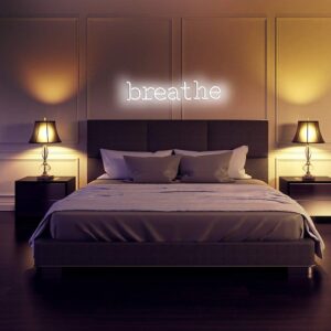 Neon Signs Breathe Neon Light Sign Hanging Neon Sign Words Neon Lights Neon Wall Sign White Neon Light for Wall Bedroom Room Party Decor