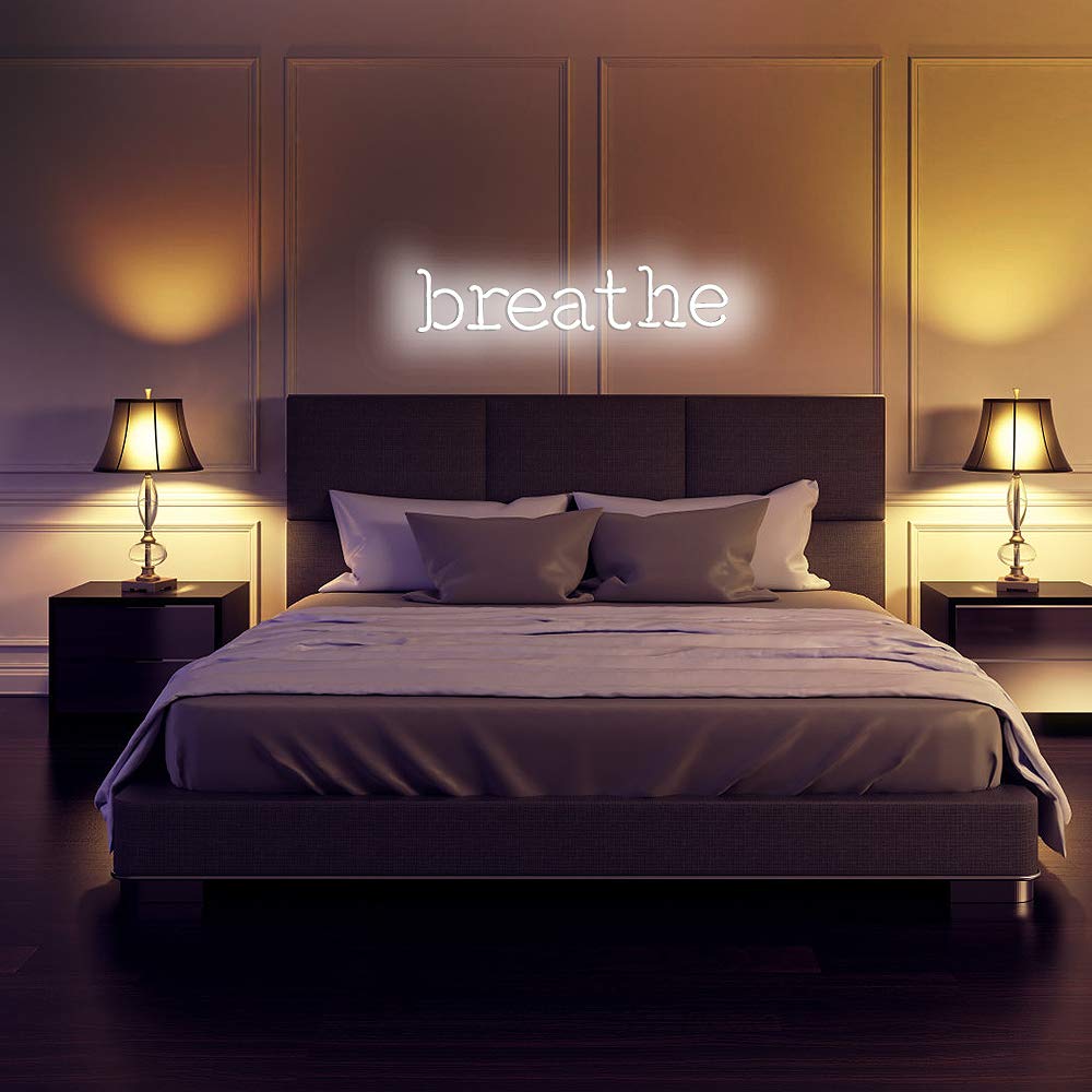 Neon Signs Breathe Neon Light Sign Hanging Neon Sign Words Neon Lights Neon Wall Sign White Neon Light for Wall Bedroom Room Party Decor