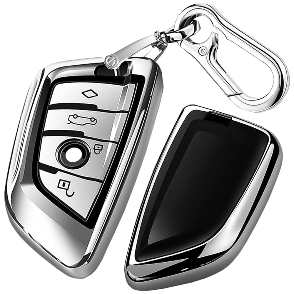 QBUC Key Fob Cover Full Protective Case, Key Fob Case for X1 /X3 /X5 /X6 and for Series 1 /2 /5 /7 Soft TPU Anti-dust Case Shell Keyless Remote Control(Sliver)