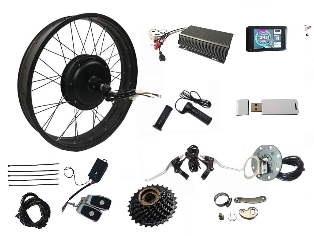 Color UCK1 Display System ，3000W Rear Wheel Electric Fat Bike Conversion Kit with 72V 80A Sabvoton programmable Controller, 7-Speed flywheel and Torque arm (26inch *4.0 Rear)