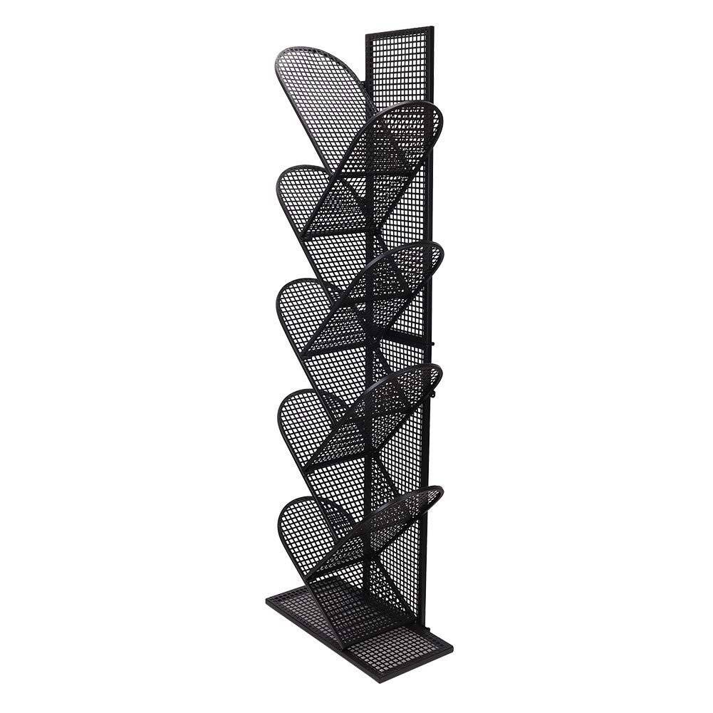 unho Tree Bookshelf Free Standing Metal Bookcase 8 Shelves Display Rack for Books, Magzines, CDs, Home Office Decor - Black