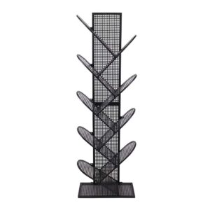 unho Tree Bookshelf Free Standing Metal Bookcase 8 Shelves Display Rack for Books, Magzines, CDs, Home Office Decor - Black