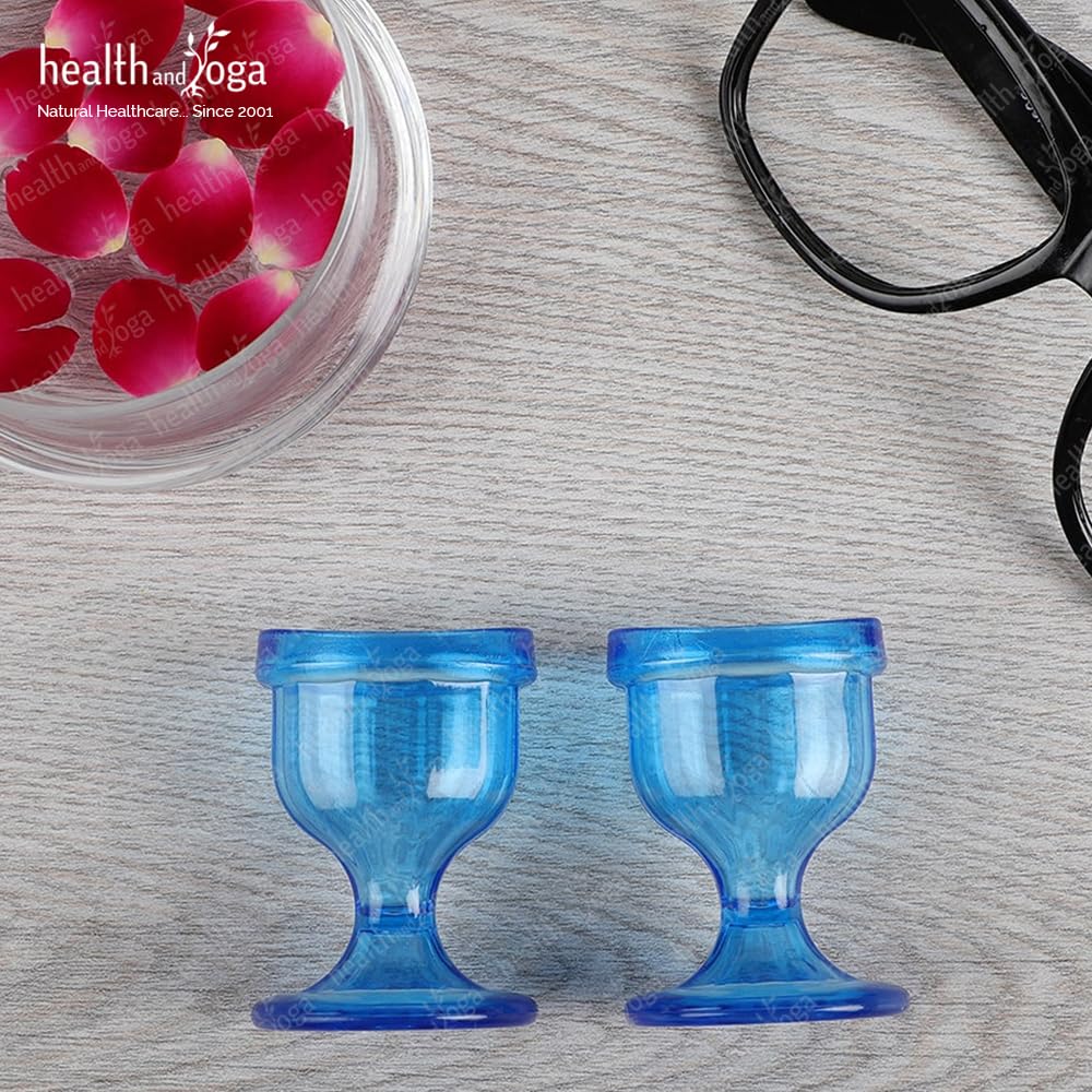 HealthAndYoga™ ChillEyes Colored Eye Wash Cups – Remedy Cup for Eye Wash - Eye Cleaner with Snug Fit - Includes Storage Container (2 Pcs.) (Blue)