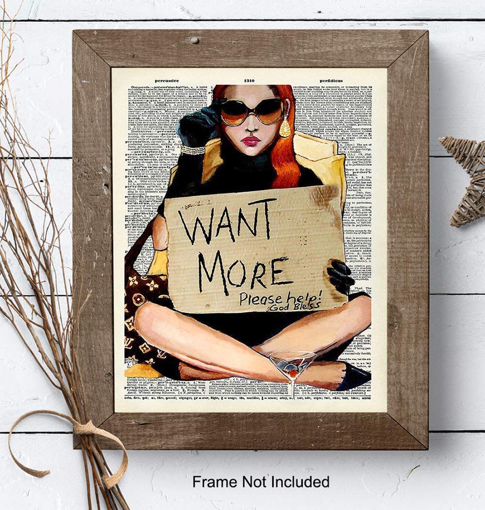 Funny Glam Fashion Graffiti Dictionary Art – Upcycled 8x10 Chic Unique Gift for Designer, Fashionista - Urban Street Art Home Decoration Poster for Women, Wife, Teens, Dorm Room – Cool Dope Wall Decor