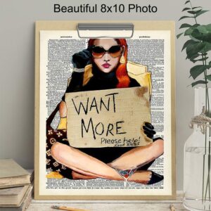 Funny Glam Fashion Graffiti Dictionary Art – Upcycled 8x10 Chic Unique Gift for Designer, Fashionista - Urban Street Art Home Decoration Poster for Women, Wife, Teens, Dorm Room – Cool Dope Wall Decor